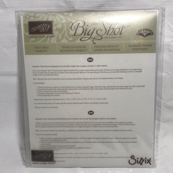 Stampin' Up! | Other | Stampin Up Deco Labels Framelits Dies Sizzix Big ...